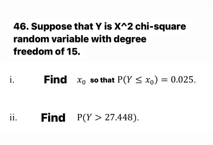 Solved 46. Suppose that Y is X^2 chi-square random variable | Chegg.com