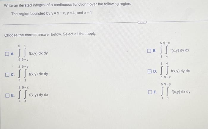 Solved Write an iterated integral of a continuous function | Chegg.com