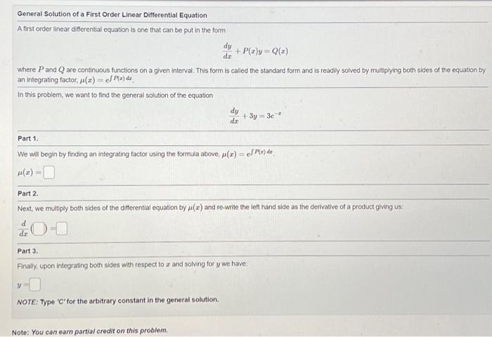 Solved General Solution of a First Order Linear Differential | Chegg.com