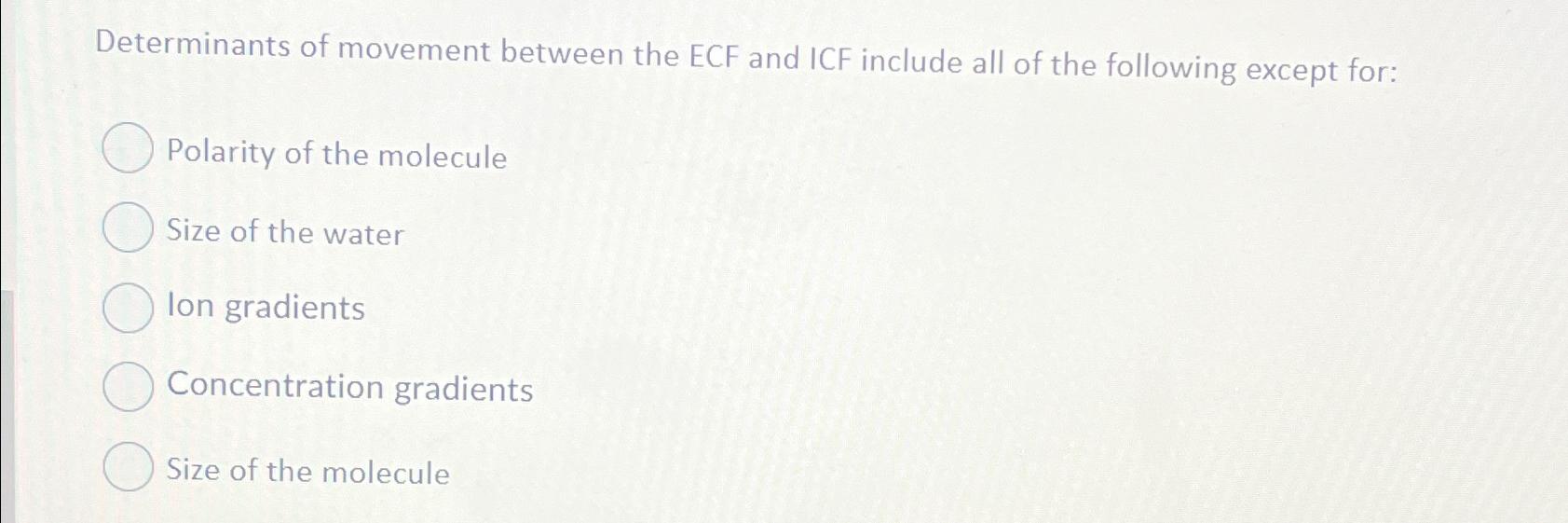 Solved Determinants of movement between the ECF and ICF | Chegg.com