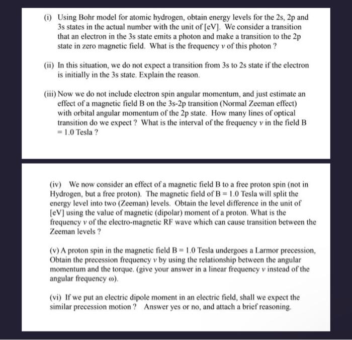 Solved (i) Using Bohr model for atomic hydrogen, obtain | Chegg.com