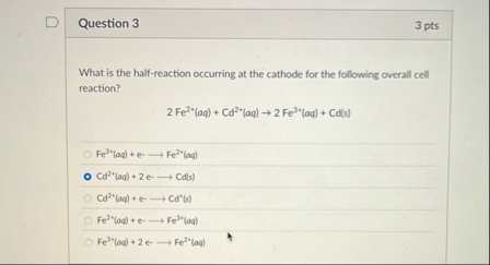 Solved Question 33 ﻿ptsWhat is the half-reaction occurring | Chegg.com