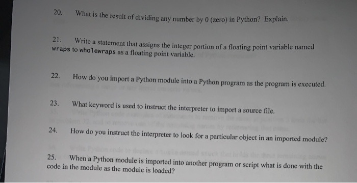 Solved 20. What is the result of dividing any number by 0 | Chegg.com