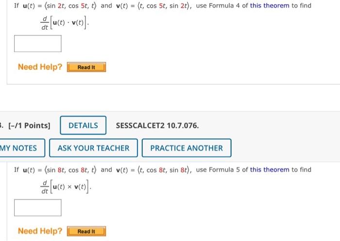 Solved If u(t) = (sin 2t, cos 5t, t) and v(t) = (t, cos 5t, | Chegg.com