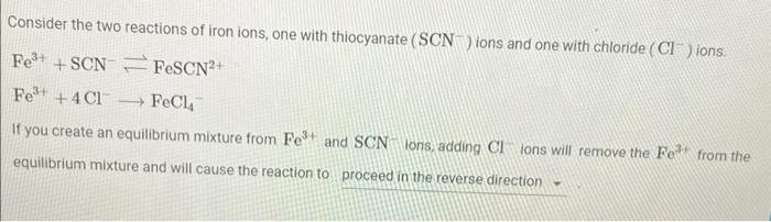 Solved Consider the two reactions of iron ions, one with | Chegg.com