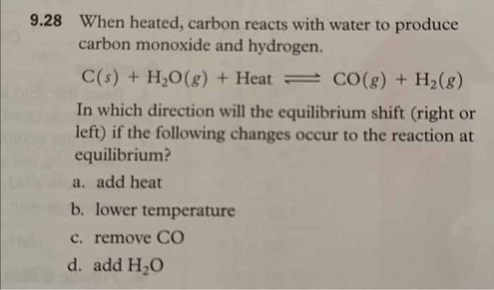 Solved 9.28 When heated, carbon reacts with water to produce | Chegg.com