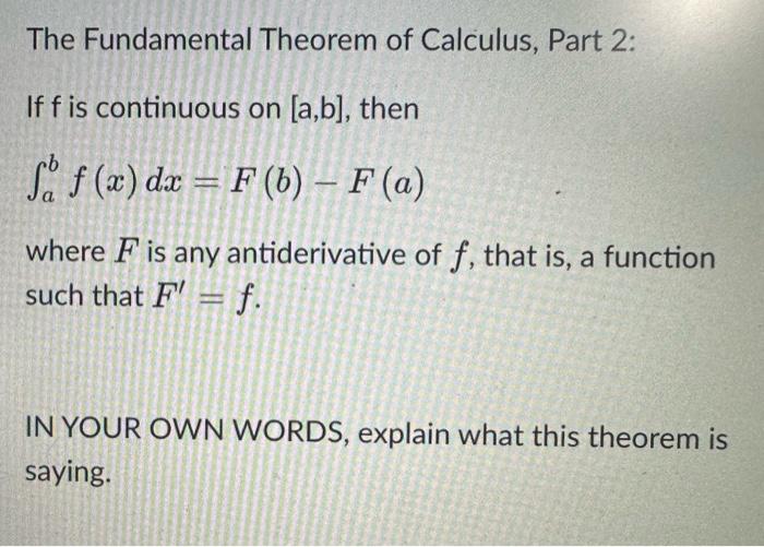 Solved The Fundamental Theorem of Calculus, Part 2: If f is | Chegg.com
