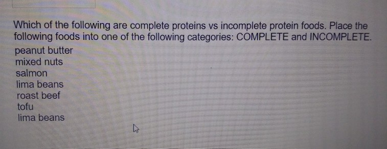 Solved Which of the following are complete proteins vs | Chegg.com