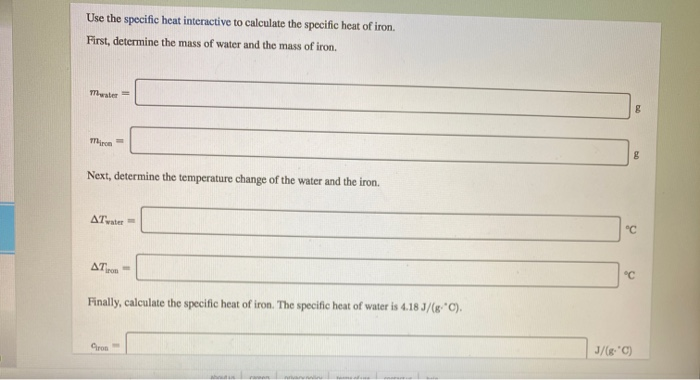 Solved Use the specific heat interactive to calculate the | Chegg.com