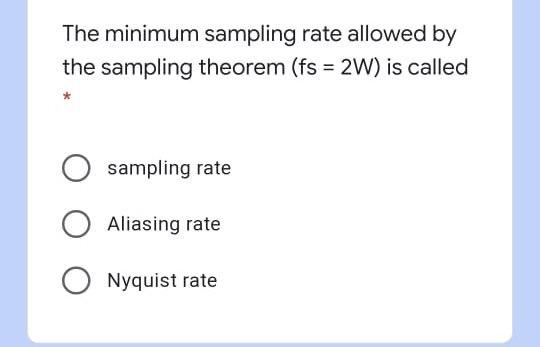 Solved The minimum sampling rate allowed by the sampling | Chegg.com