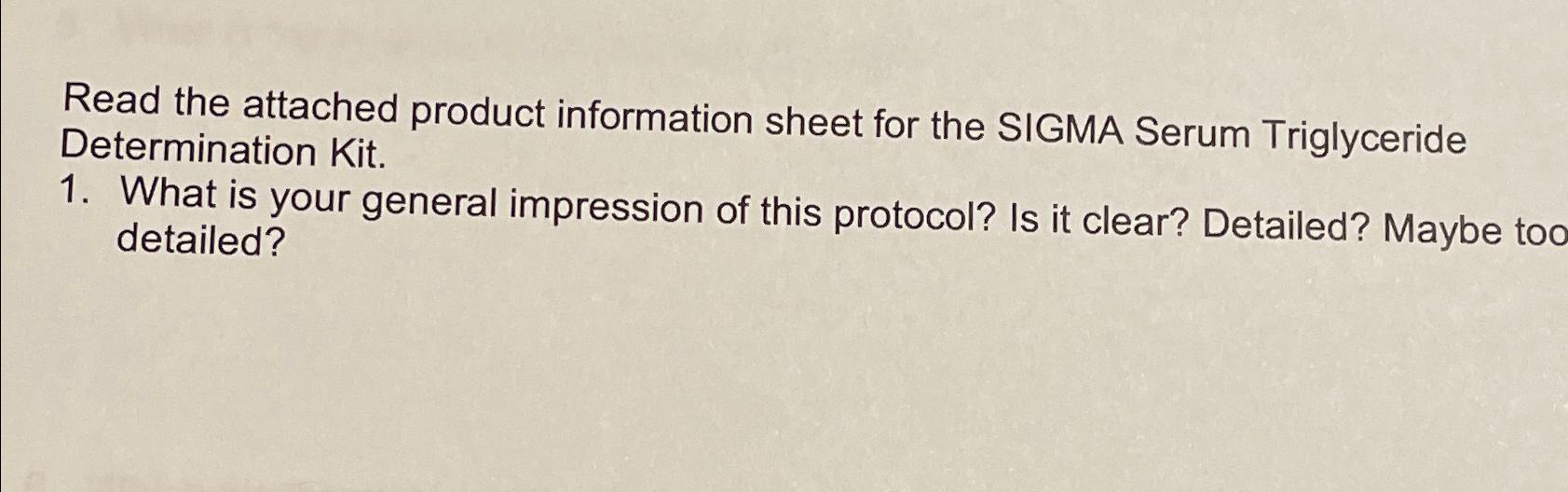 Solved Read the attached product information sheet for the | Chegg.com