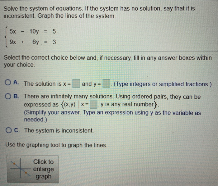 Solved Solve the system of equations. If the system has no | Chegg.com