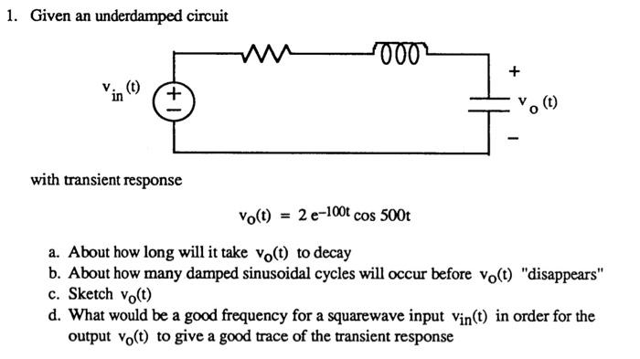 Solved 1. Given an underdamped circuit with transient | Chegg.com