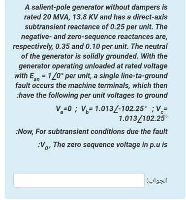 Solved A salient-pole generator without dampers is rated 20 | Chegg.com