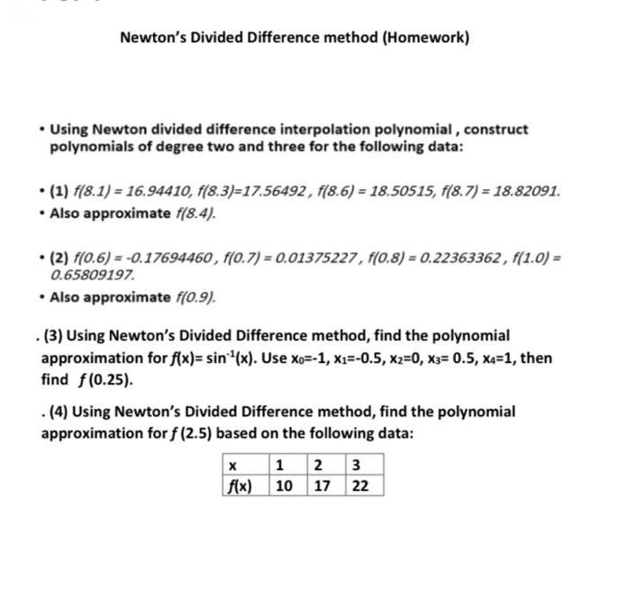 Solved Newton S Divided Difference Method Homework Using Chegg
