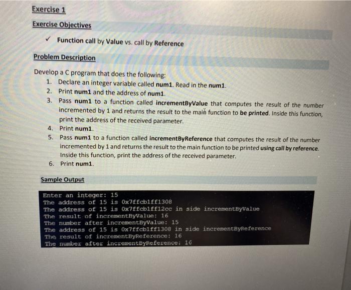 Solved Exercise 1 Exercise Objectives Function call by | Chegg.com