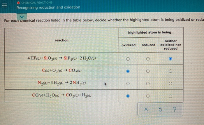 Solved E O CHEMICAL REACTIONS Recognizing reduction and | Chegg.com