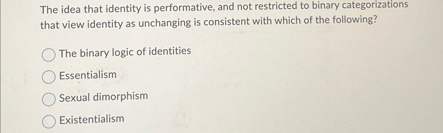 The idea that identity is performative, and not | Chegg.com