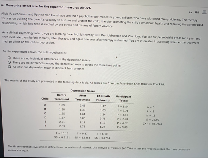 Solved .. Measuring effect size for the repeated-measures | Chegg.com