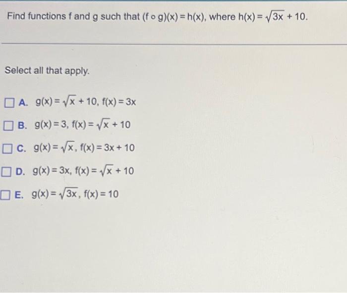 Solved Find Functions F And G Such That F O G X H X