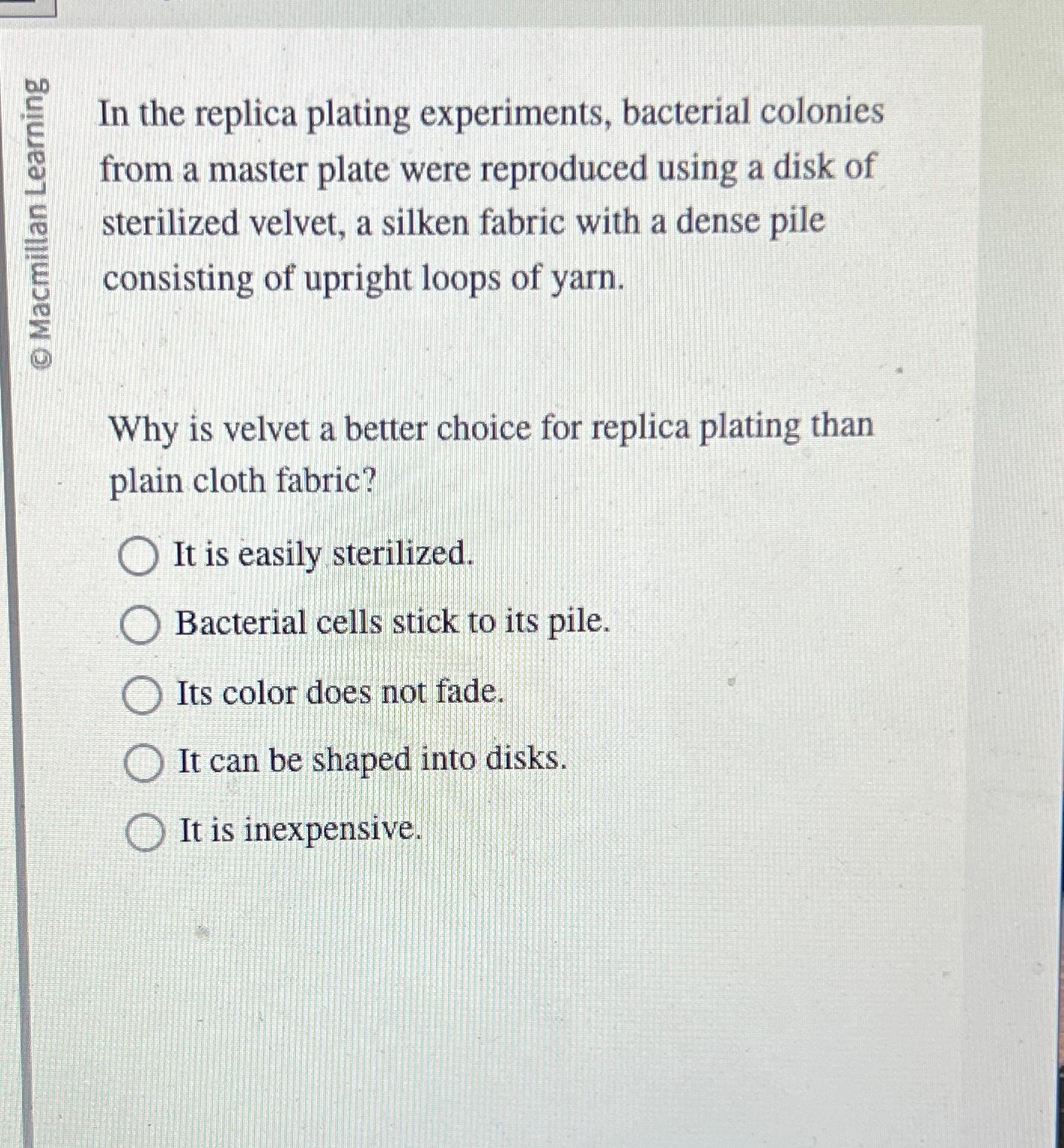 Solved In the replica plating experiments, bacterial | Chegg.com