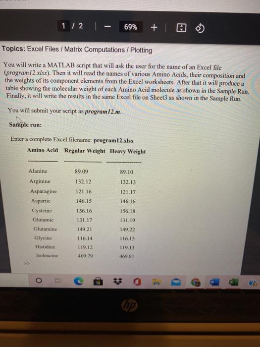 Solved 1 / 2 69% + Topics: Excel Files / Matrix Computations | Chegg.com