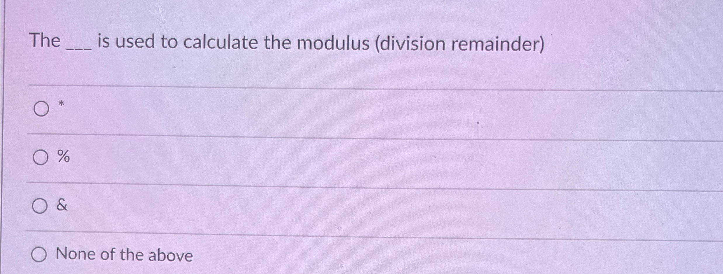 Solved The q, ﻿is used to calculate the modulus (division | Chegg.com