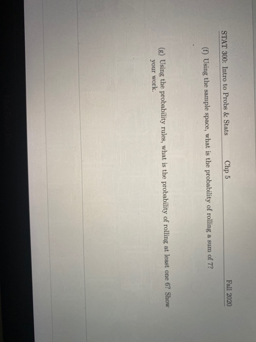 Solved LUU STAT 300: Intro to Probs & Stats Chp 5 Fall 2020 | Chegg.com