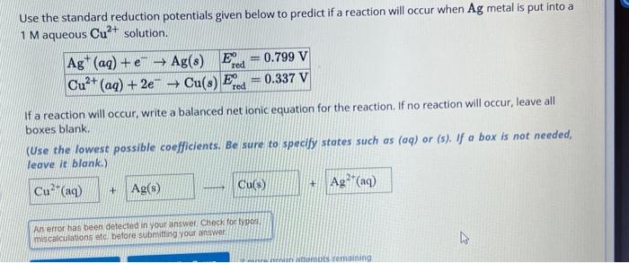 Solved Use the standard reduction potentials given below to | Chegg.com