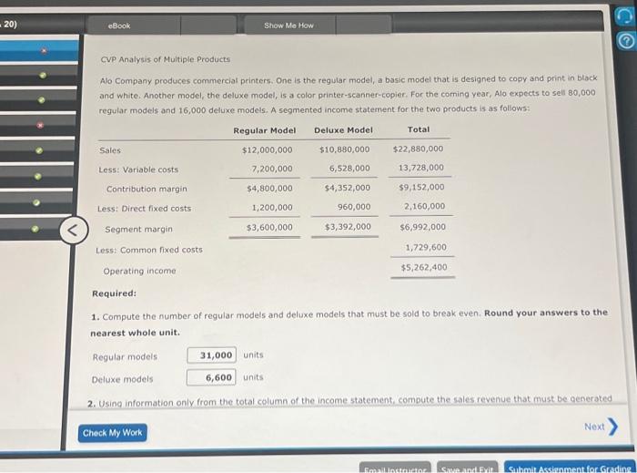 Solved CVP Analysis of Multiple Products Alo Company | Chegg.com