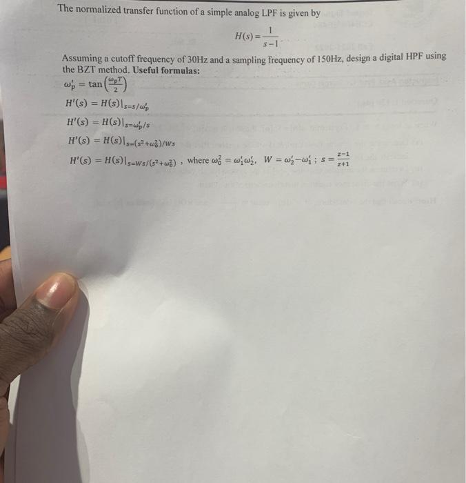 Solved The normalized transfer function of a simple analog | Chegg.com