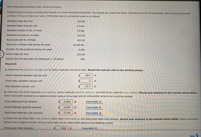 Solved Direct Materials and Direct Labor Variance Analysis | Chegg.com