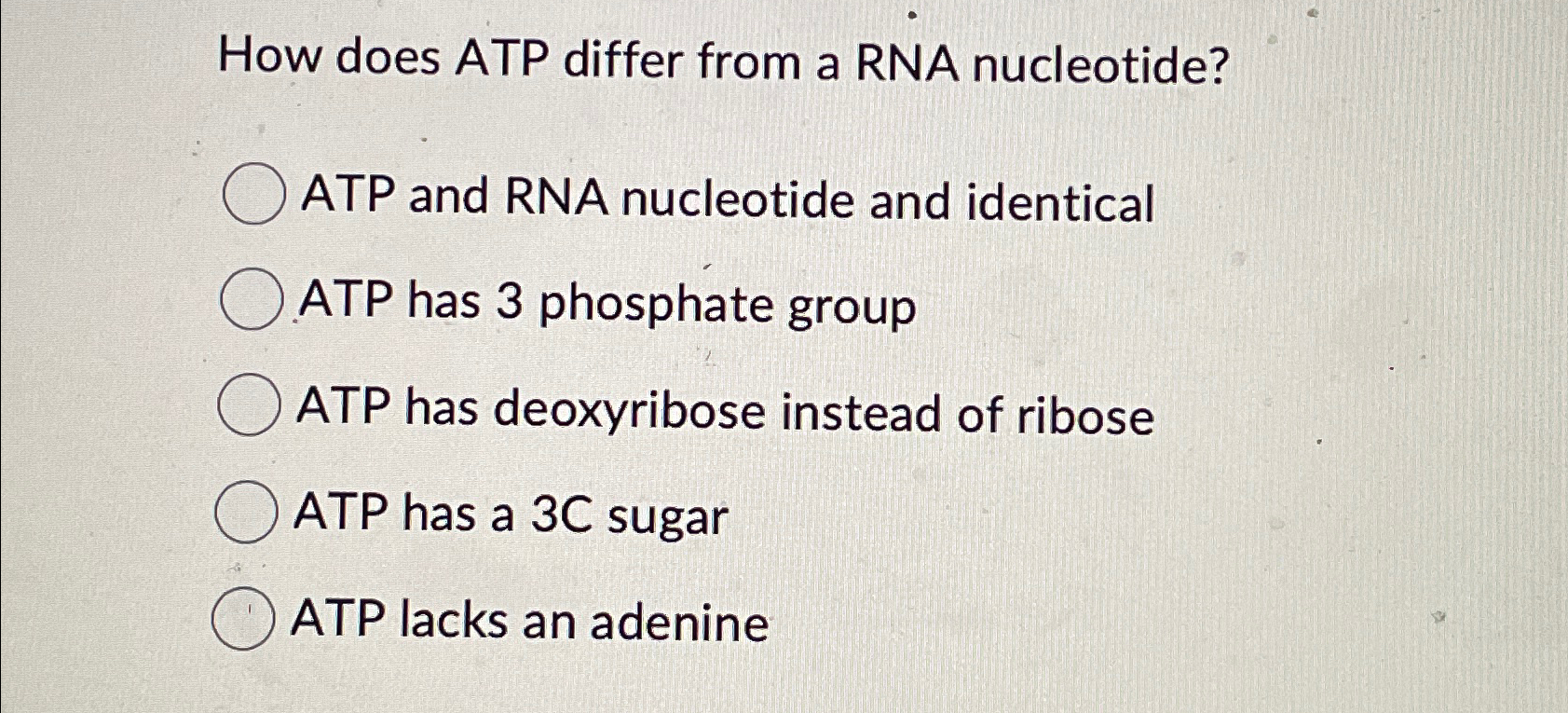 Solved How does ATP differ from a RNA nucleotide?ATP and RNA | Chegg.com