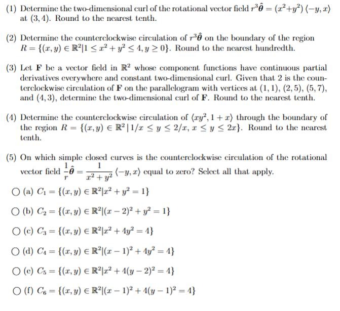 Solved (1) ﻿Determine the two-dimensional curl of ﻿the | Chegg.com