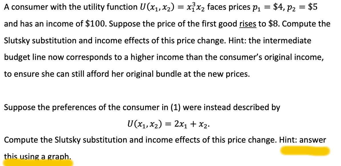 Solved A consumer with the utility function U(x1,x2)=x13x2 | Chegg.com