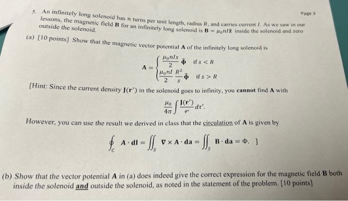 Solved 5. An infinitely long solenoid has n turns per unit | Chegg.com