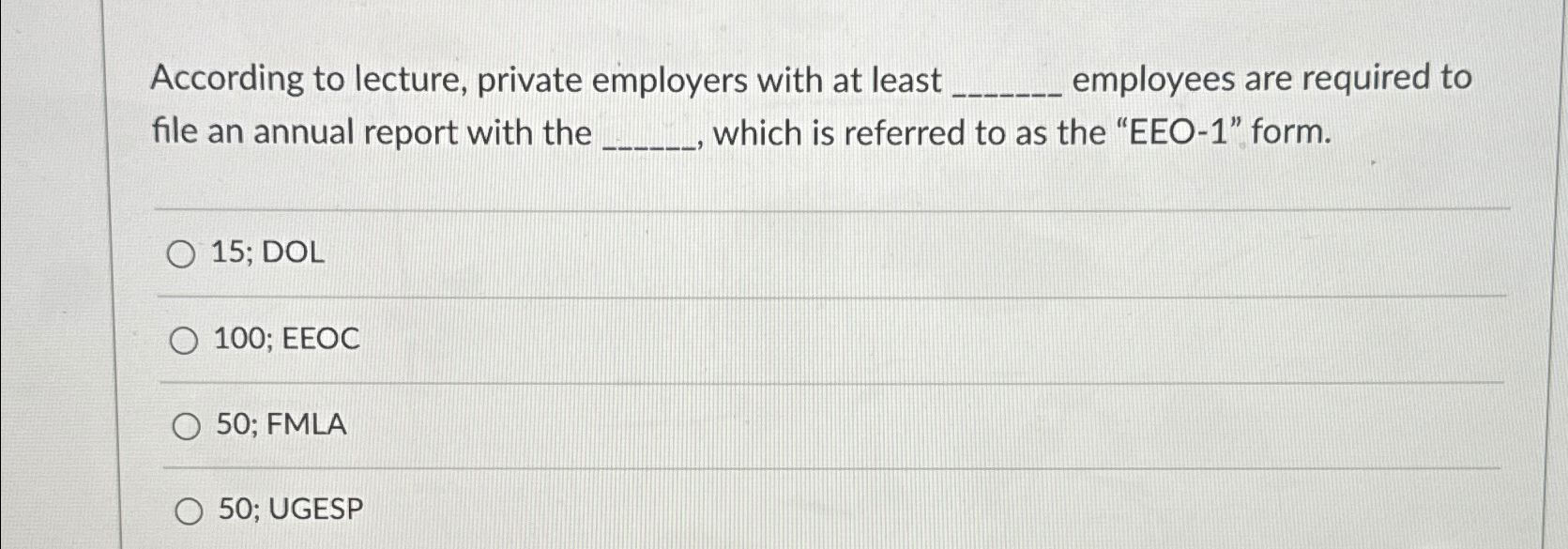 Solved According to lecture, private employers with at least | Chegg.com