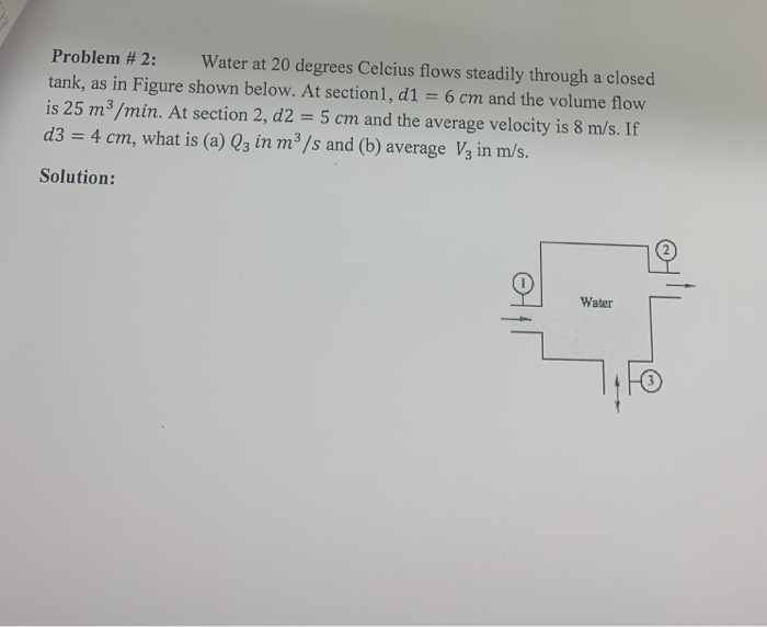 Solved Water at 20 degrees Celcius flows steadily through a | Chegg.com