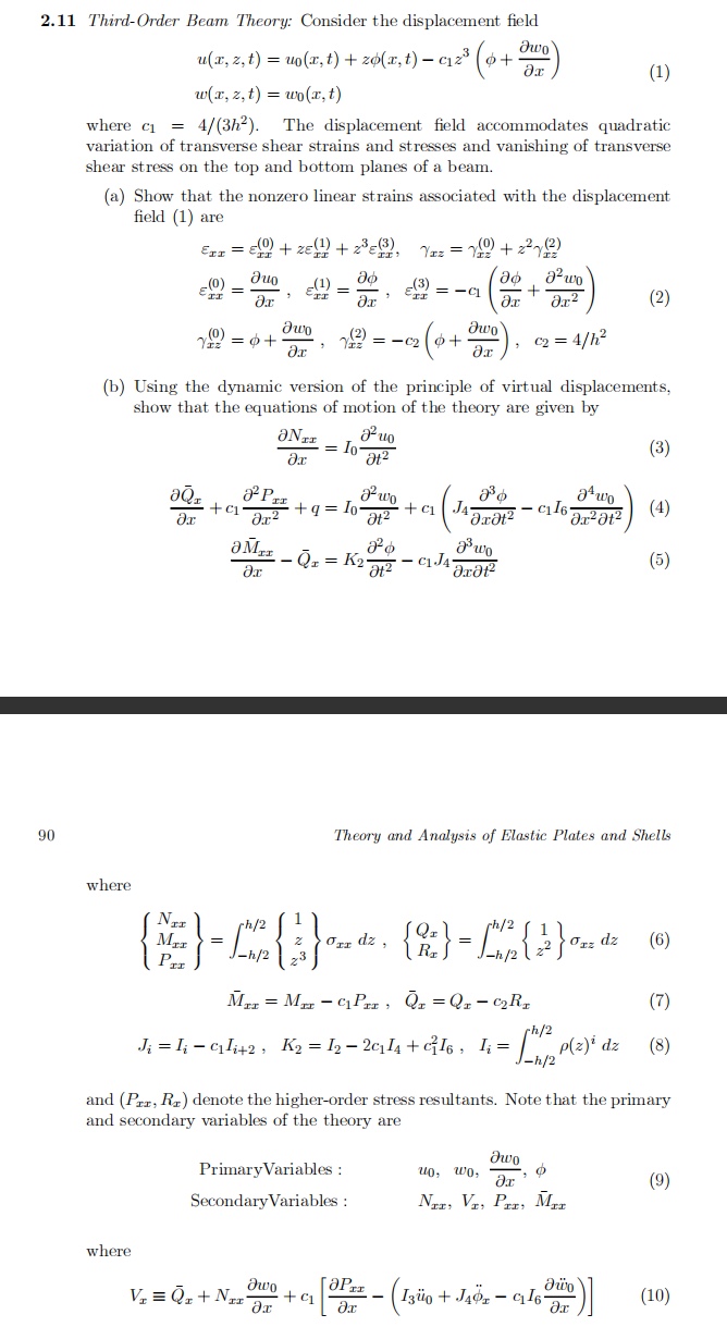 Solved 2.11 ﻿Third-Order Beam Theory: Consider the | Chegg.com