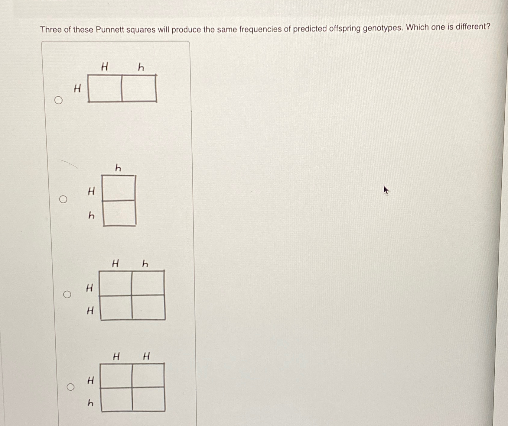 Solved Three of these Punnett squares will produce the same | Chegg.com