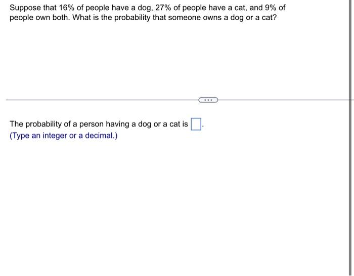 Solved Suppose that 16% of people have a dog, 27% of people | Chegg.com
