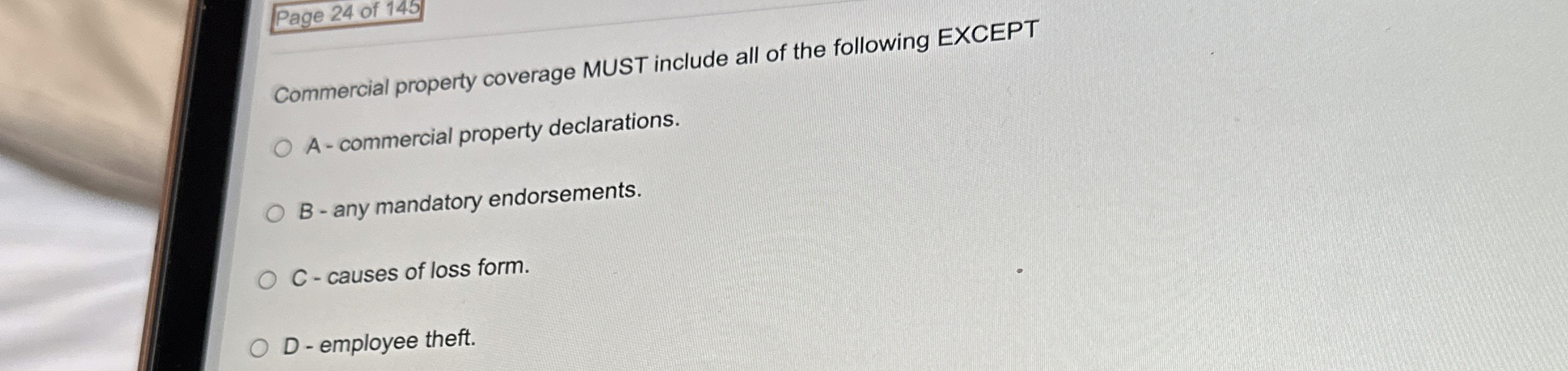 Solved Page 24 ﻿of 145Commercial property coverage MUST | Chegg.com