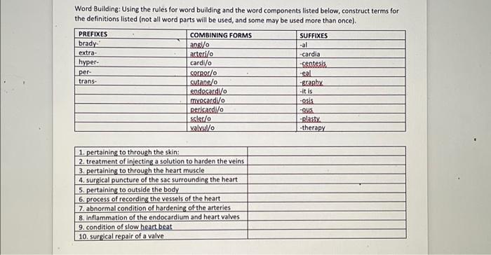 Solved Word Building: Using the rules for word building and | Chegg.com