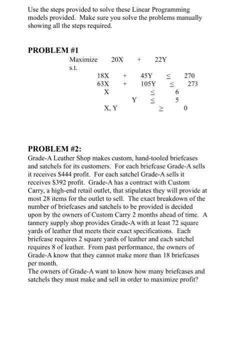 Solved Use the steps provided to solve these Linear | Chegg.com