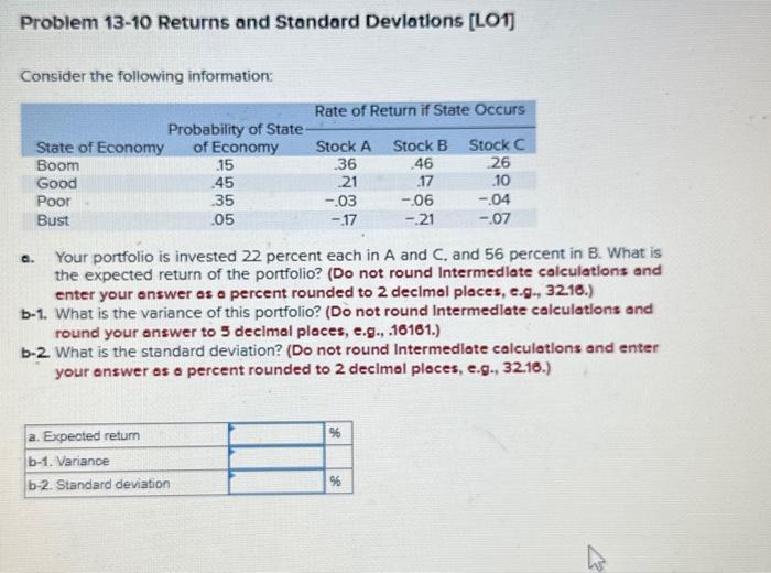 Solved Problem 13-10 Returns and Standard Devlations [LO1] | Chegg.com