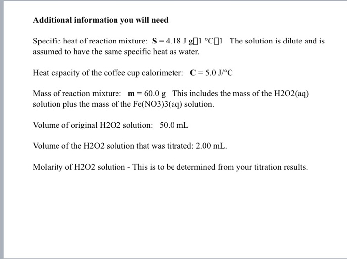 Enthalpy of Decomposition of Hydrogen peroxide lab | Chegg.com