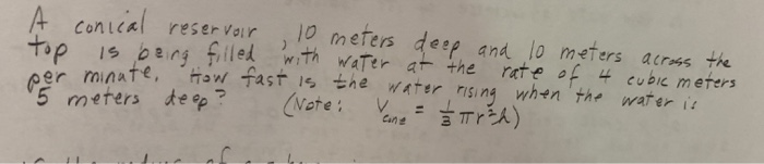 Solved A conical reservoir 10 meters deep and 10 meters | Chegg.com