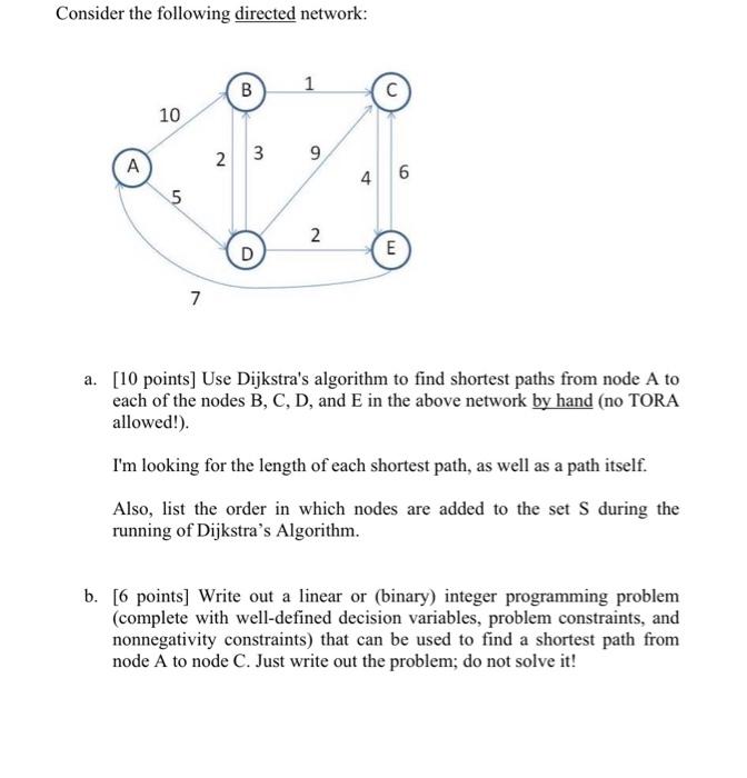 Solved Consider the following directed network: a. [10 | Chegg.com
