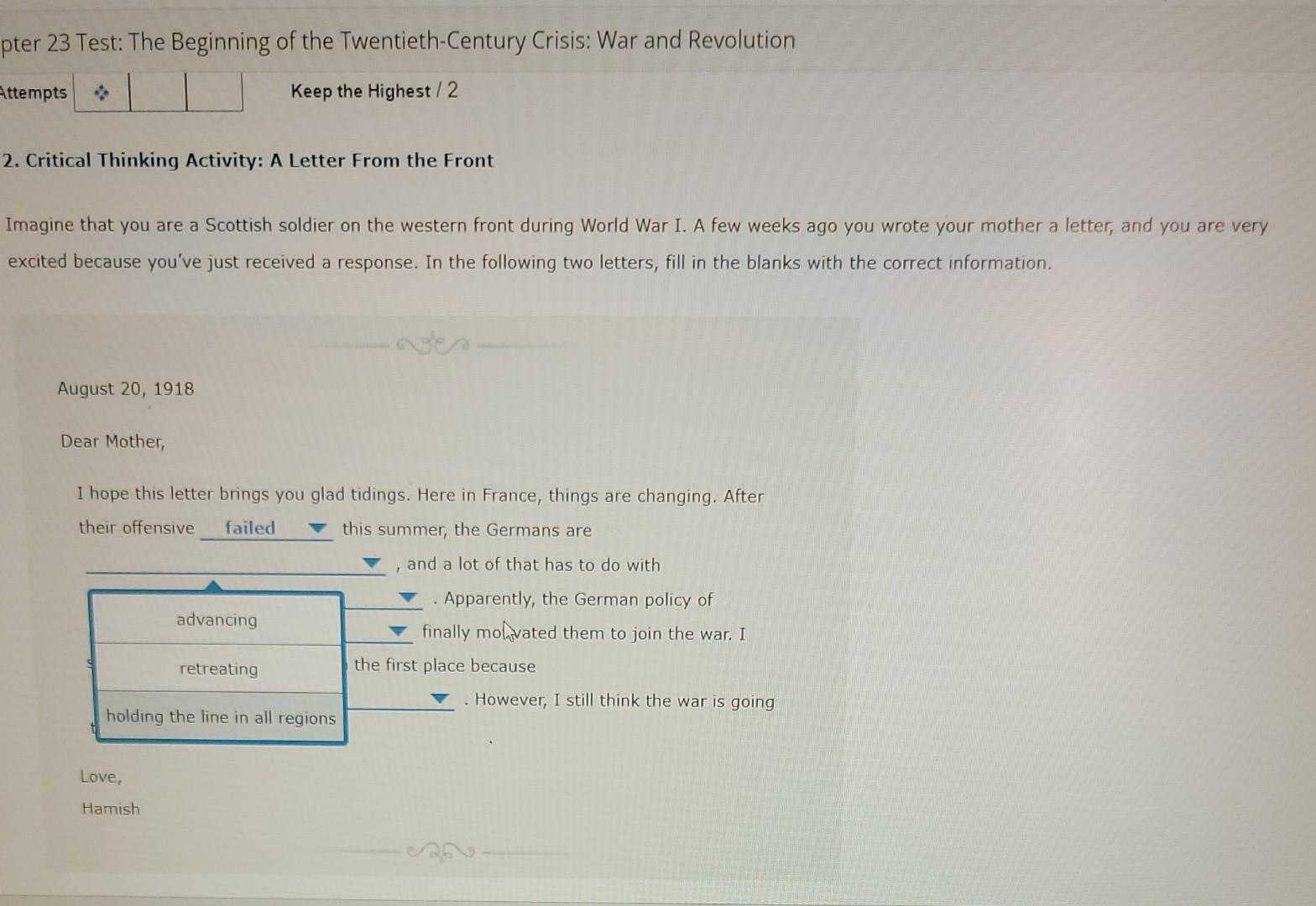 pter 23 Test: The Beginning of the Twentieth-Century | Chegg.com