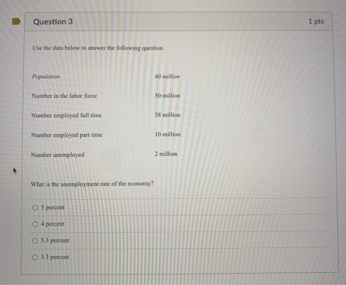 Solved Question 3 1 pts Use the data below to answer the | Chegg.com